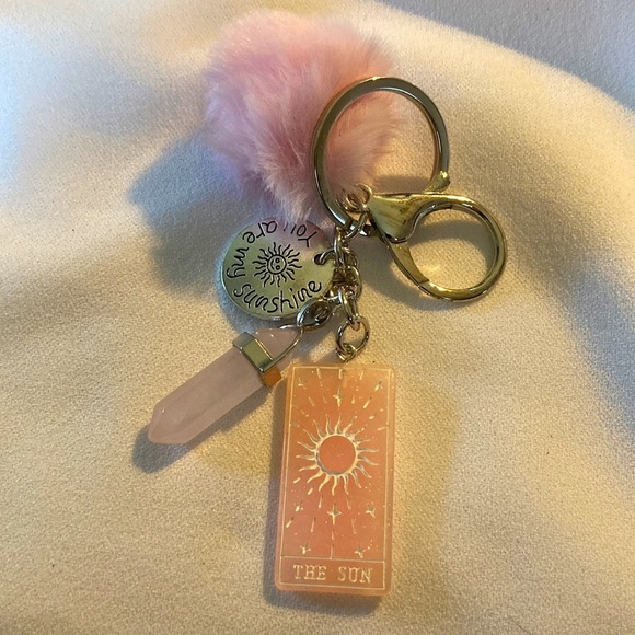 Accessories | Pink Sun Tarot Card With Crystal And Charm Keychain And ...